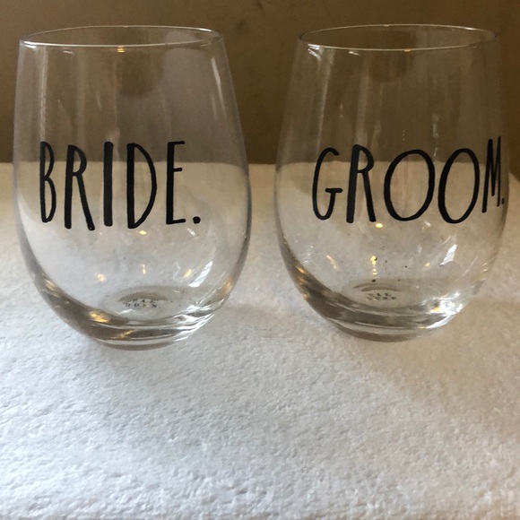 Rae Dunn | Dining | Rae Dunn Bride And Groom Stemless Wine Glasses ...